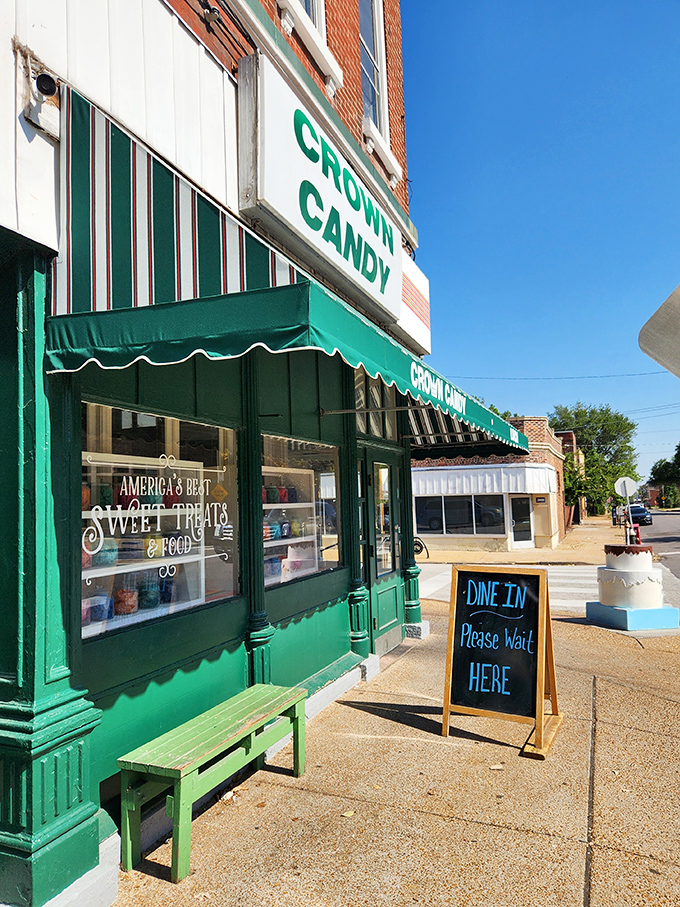 The green awning and "Please Wait Here" sign&mdash;the final barrier between you and a meal that will ruin lesser sandwiches for you forever.