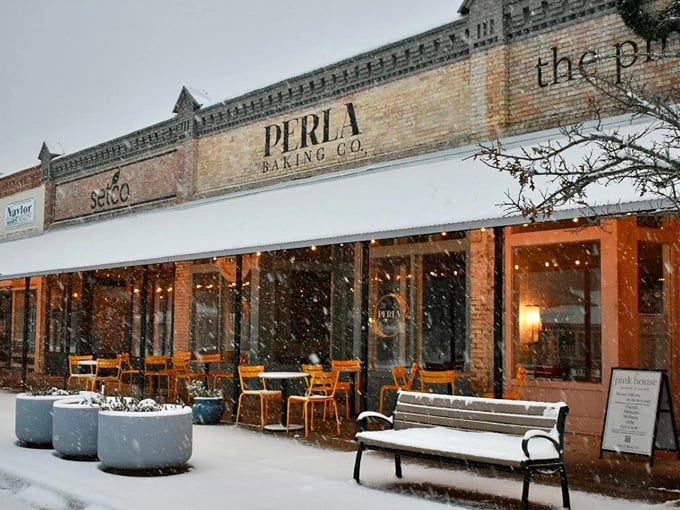 Even rare Florida snowfall can't diminish the charm of Perla Baking Co., where warm pastries and coffee await behind those frosty windows.