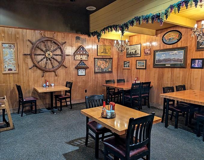 Another dining room angle reveals the nautical theme that makes every meal feel like a delicious maritime adventure.