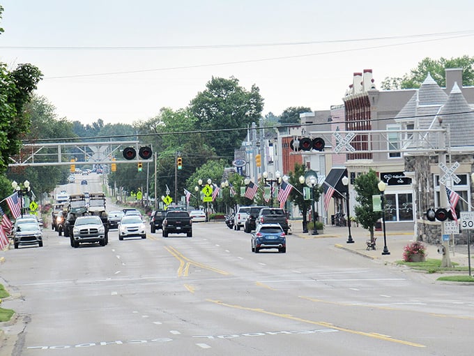West Branch's railroad crossing reminds you that some things move at their own pace, and that's perfectly fine.