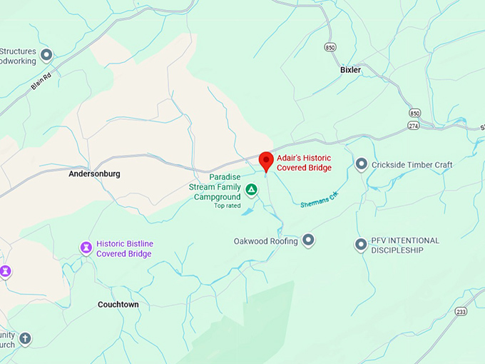 16. adair's historic covered bridge map