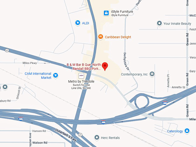 16. b & m bar b que north randall bbq pork,beef & turkey ribs,brisket,seafood & more map