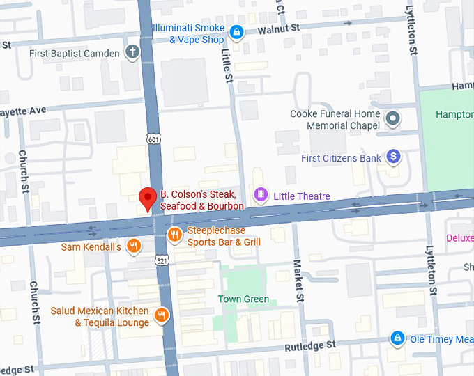 16. b. colson's steak, seafood & bourbon map