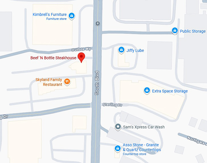 16. beef 'n bottle steakhouse map