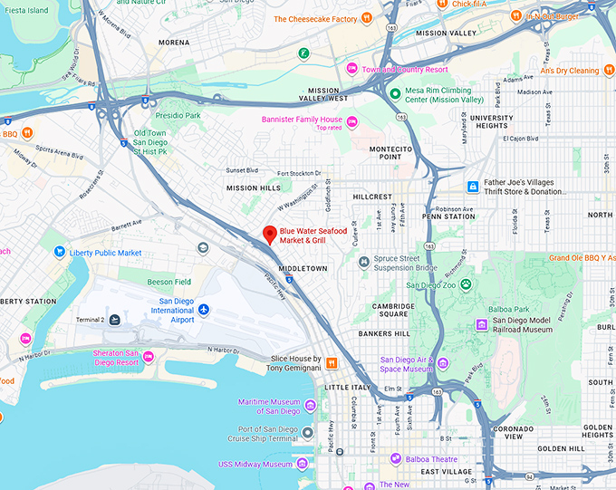 16. blue water seafood market & grill (3667 india st) map