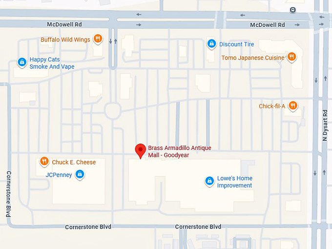 16. brass armadillo antique mall goodyear map