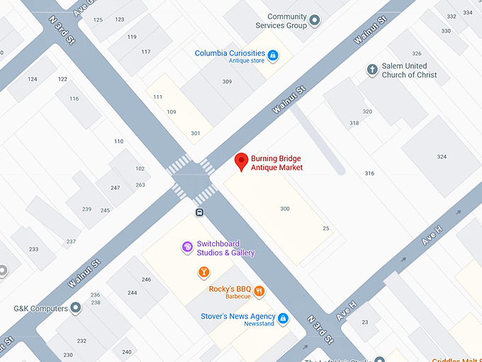 16. burning bridge antique market map