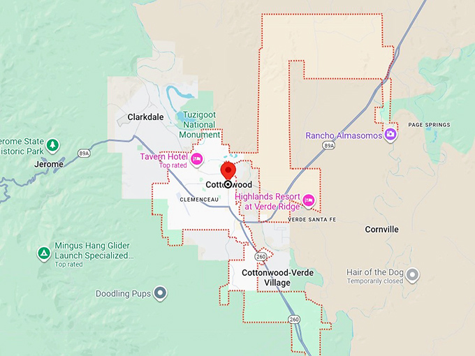 16. cottonwood, az map
