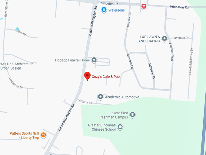 16. cozy's café & pub map