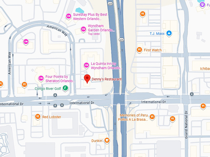 16. denny's restaurant (5825 international dr) map