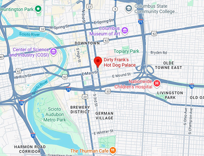 16. dirty frank’s hot dog palace 248 s 4th st map