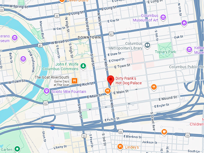 16. dirty frank’s hot dog palace map