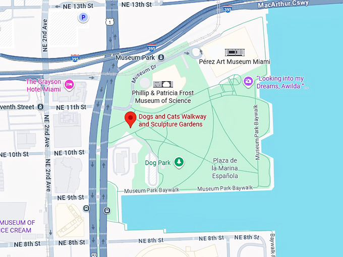 16. dogs and cats walkway and sculpture gardens map