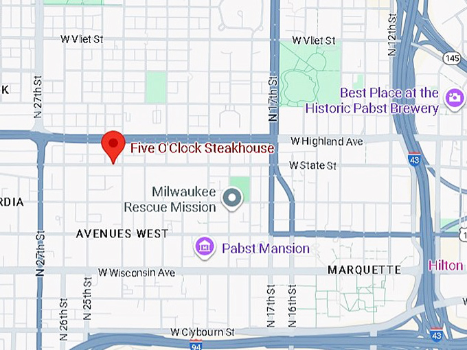 16. five o'clock steakhouse map