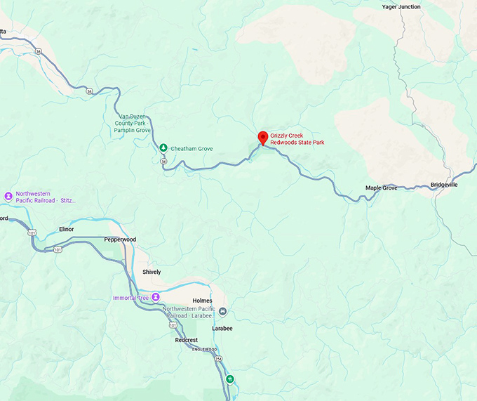 16. grizzly creek redwoods state park map