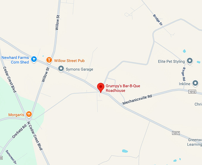 16. grumpy's bar b que roadhouse map