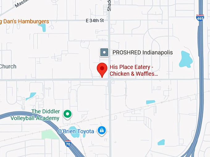 16. his place eatery chicken & waffles, ribs & soul food (30th & shadeland) map