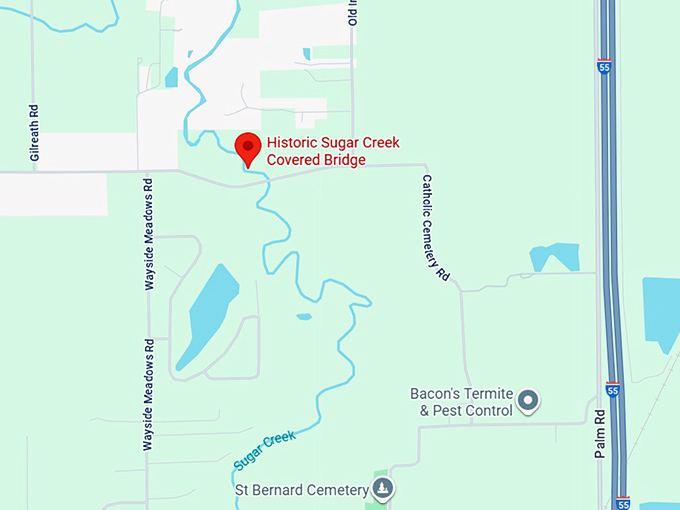 16. historic sugar creek covered bridge map