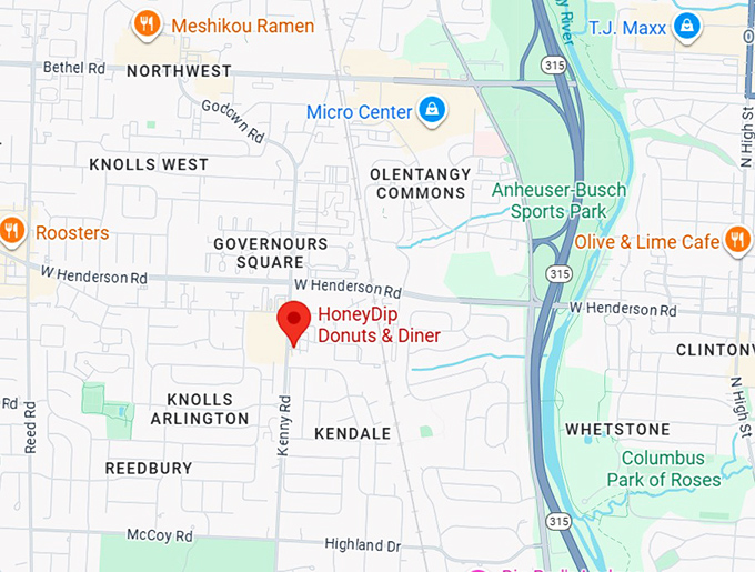 16. honey dip donuts & diner map