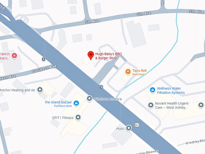 16. hugh baby's bbq & burger shop map