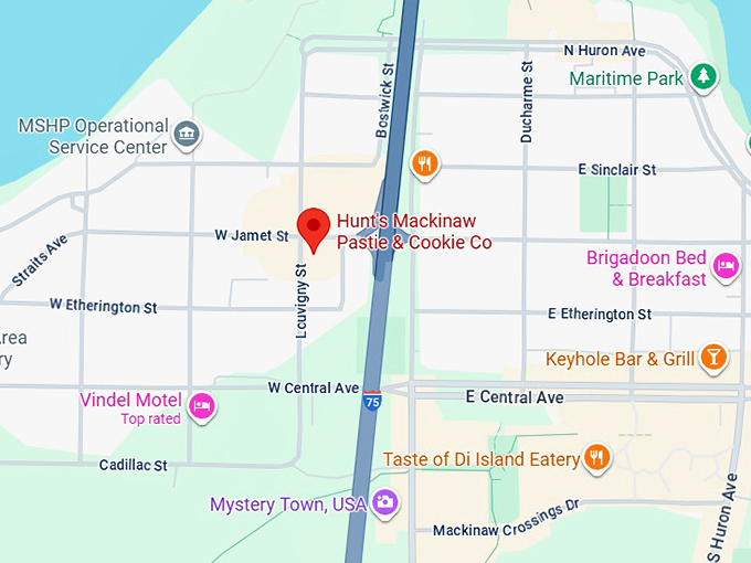16. hunt's mackinaw pastie & cookie co. map