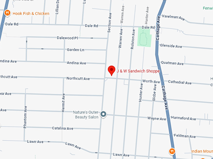 16. j & w sandwich shoppe&lrm; map