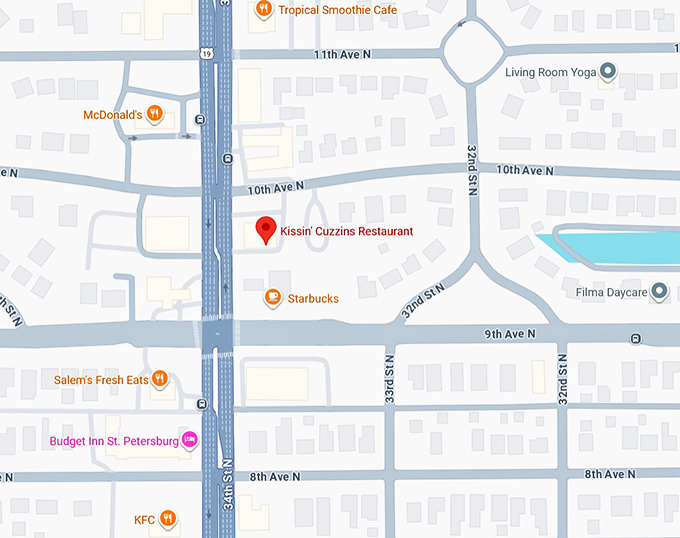 kissin' cuzzins restaurant map
