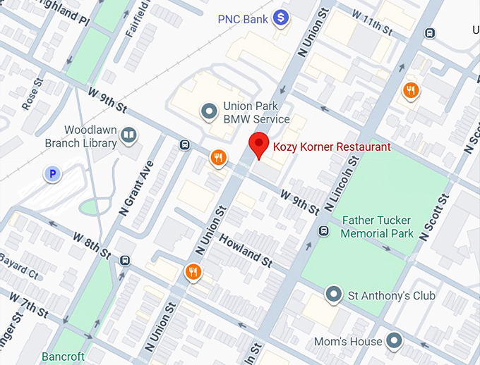 16. kozy korner restaurant map