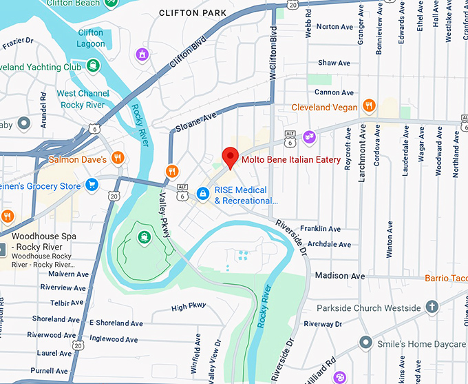 16. molto bene italian eatery map