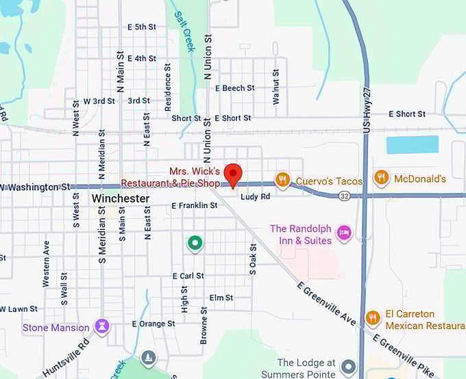 16. mrs. wick's restaurant & pie shop map