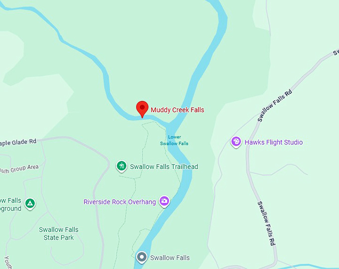 16. muddy creek falls map