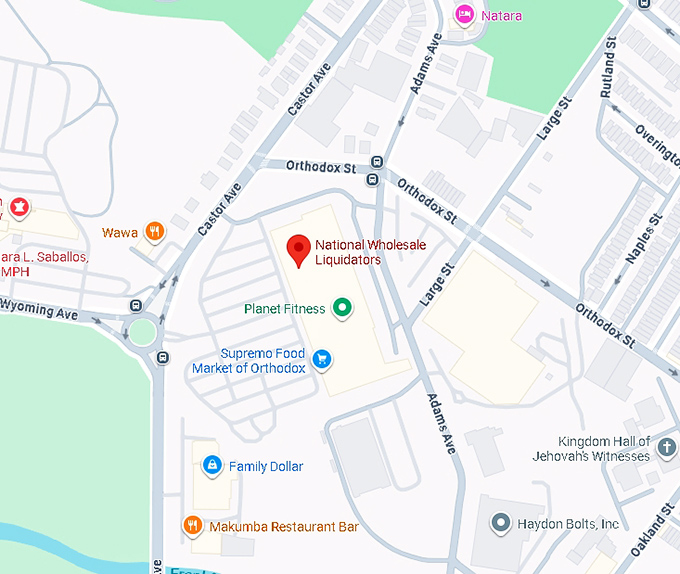 16. national wholesale liquidators (900 orthodox st) map