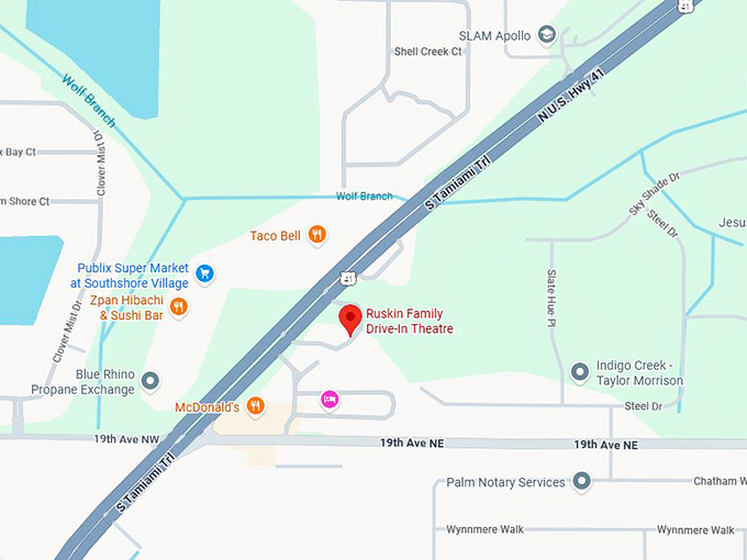 16. ruskin family drive-in theatre map