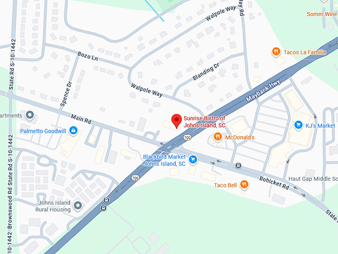 16. sunrise bistro of johns island, sc map