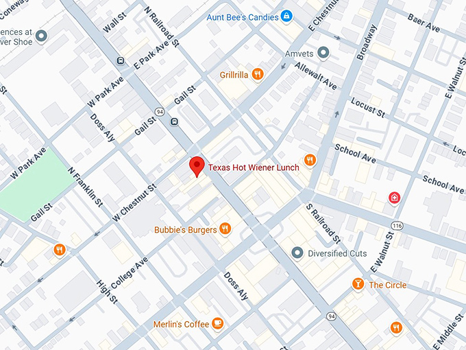 16. texas hot wiener lunch map