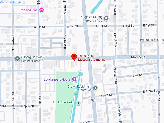 16. the bicycle museum of america map