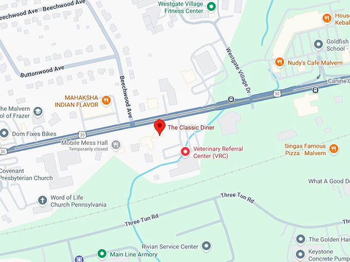 16. the classic diner (352 lancaster ave) map