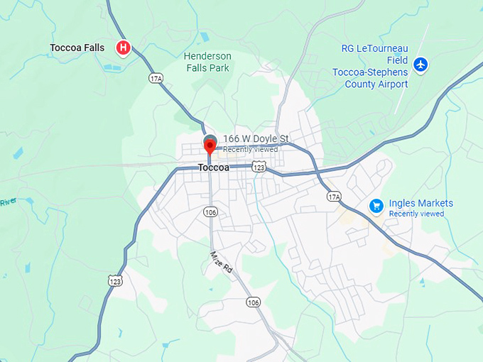 16. toccoa, georgia map