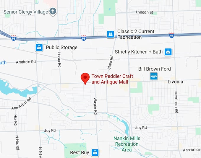 16. town peddler craft and antique mall map