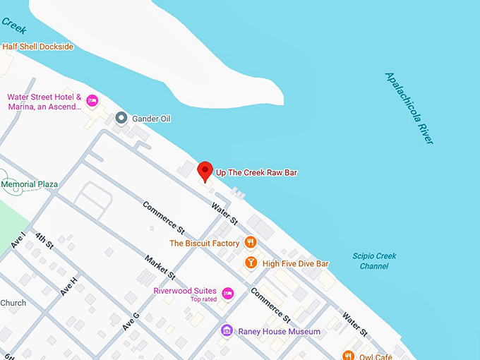 16. up the creek raw bar map