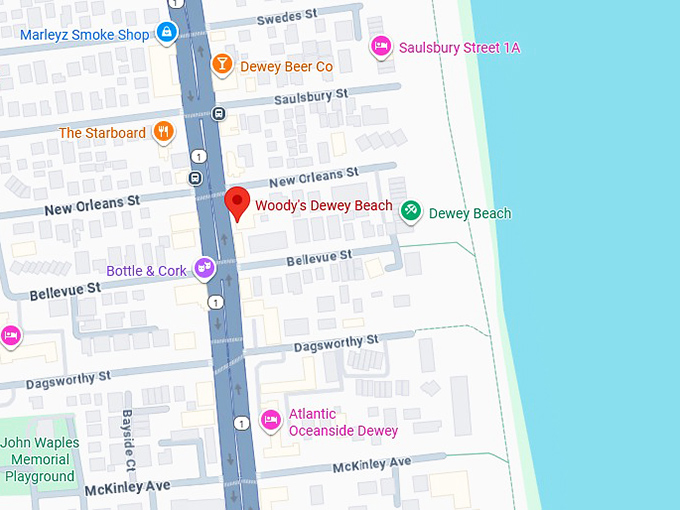 16. woody's dewey beach map