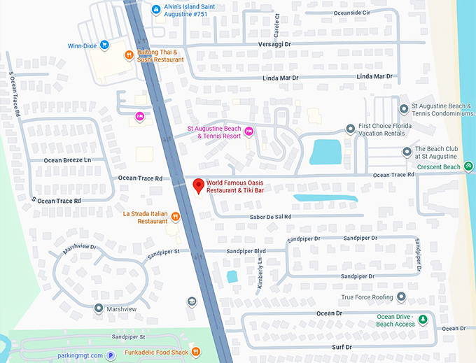 16. world famous oasis restaurant & tiki bar map