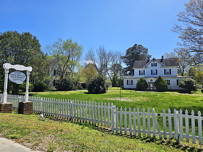 Lush green fields at Chatham Vineyards & Winery surround you as you enjoy the peaceful view of the historic brick farmhouse.
