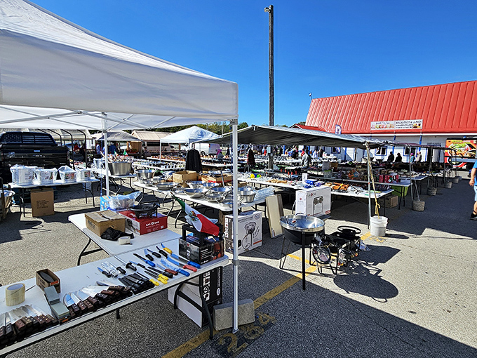 Tables overflow with treasures under white tents - it's like Christmas morning for bargain hunters everywhere.