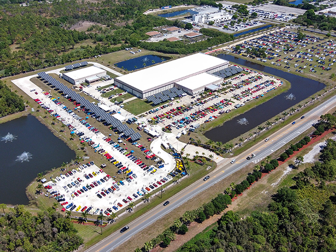 From above, this automotive wonderland looks like a classic car lover's version of Disneyland spread across Florida countryside.