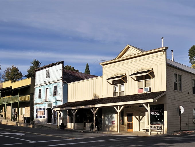 Step into Angels Camp's historic Main Street where wooden storefronts whisper tales of Mark Twain's jumping frogs.