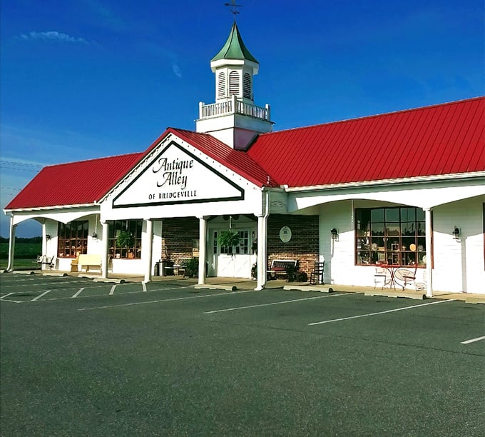 That red roof isn't just for show - it's like a beacon calling treasure hunters home.