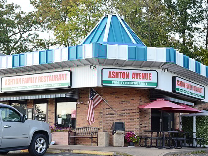 That blue and white striped roof looks like a circus tent, but the real magic happens inside with comfort food.