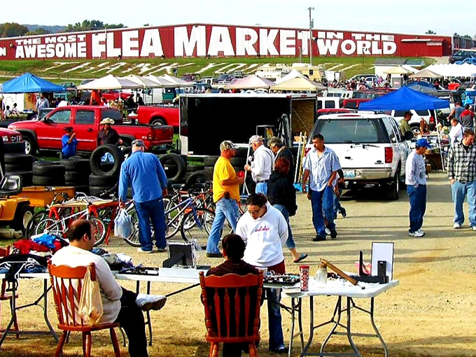 The bustling outdoor section of Awesome Flea Market looks like a small city of treasures. Bargain hunters navigate this sea of possibilities like seasoned explorers!
