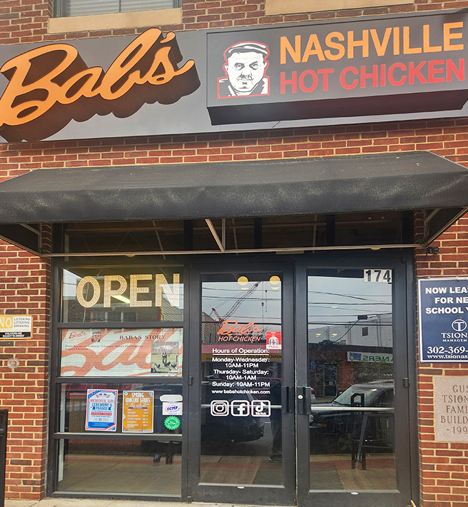 That golden "BAB's" sign promises Nashville heat that'll make your taste buds sing harmony.
